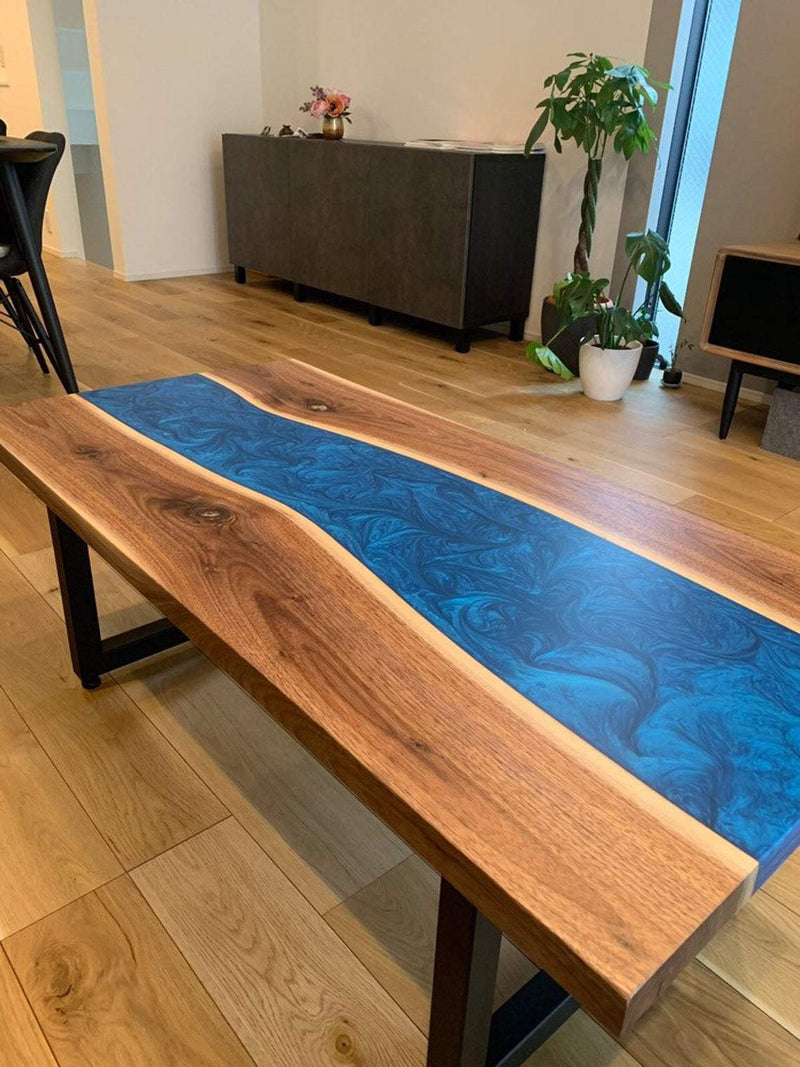 Table époxy bleu perle